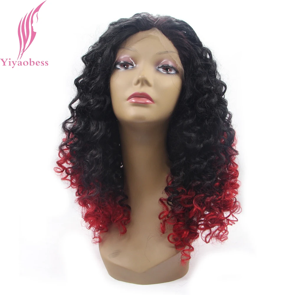 Yiyaobess 16inch Black Red Ombre Lace Front Wig Synthetic Hair Glueless