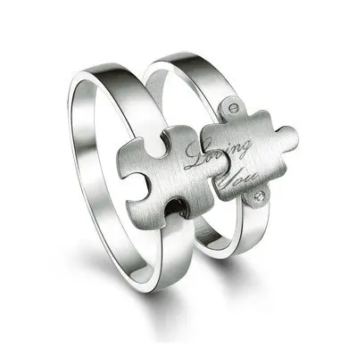 18K Gold Engagement ring/diamond ring/couple ring/ Love puzzle/free ...