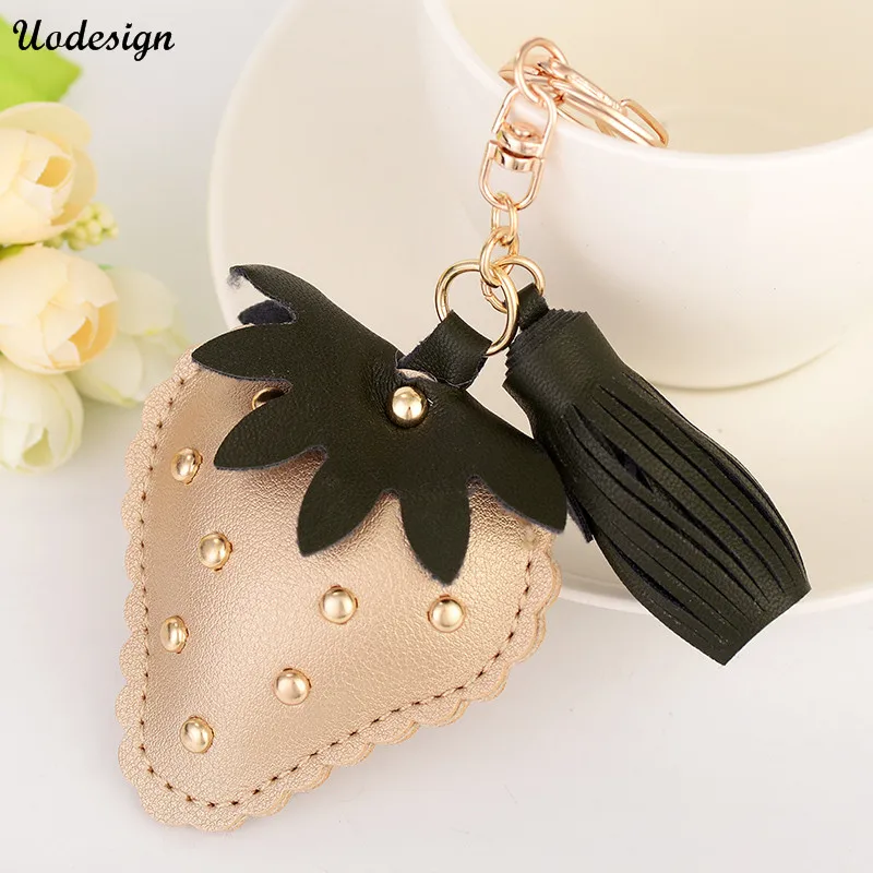 Leather Key Chain Rivet Fruit Strawberry Keychains Keyrings Women ...