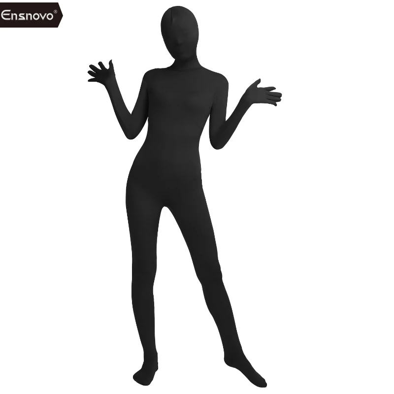 Ensnovo Black Zentai Suit Spandex Nylon One Piece Full Body Suits ...