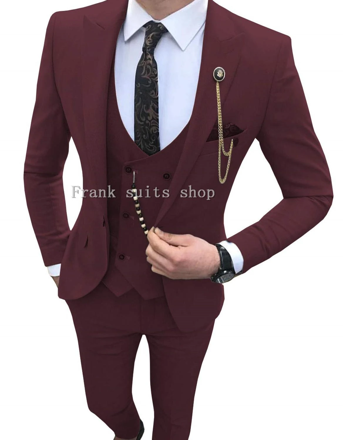 Party Wine Red Men Suits Tuxedos Groomsman Tux Custom Made Wedding ...