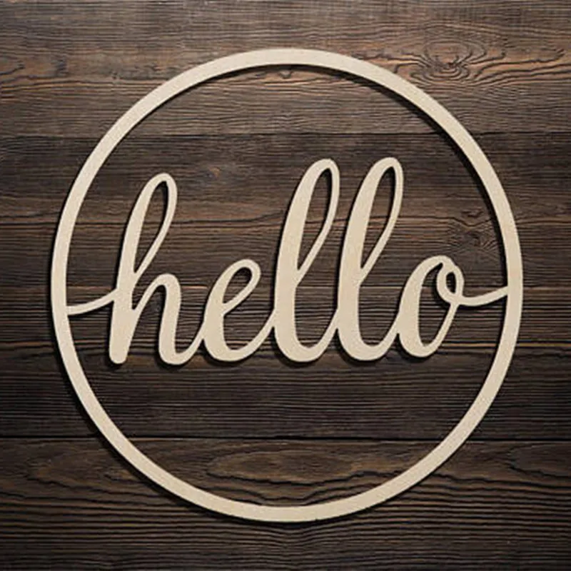 10pcs Laser Cut Unfinished Round Circle Wood Hello Script Word Sign ...