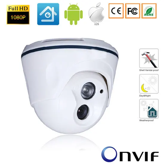 2.0 Mega Pixels 1920*1080P Dome CCTV IP Camera ONVIF 2.0 Indoor IR CUT ...