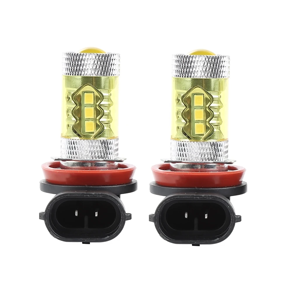 2PCS H11/H8 80W LED 3000K Yellow Car Driving Running Bulbs Fog Lights ...