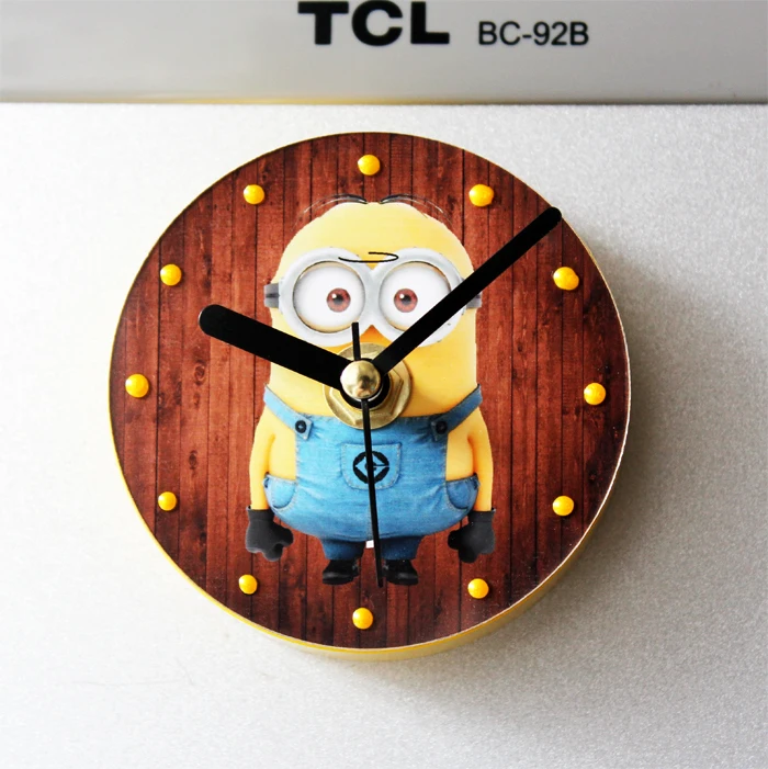 Cartoon Minions self adhesive wall clock modern design silent fridge ...