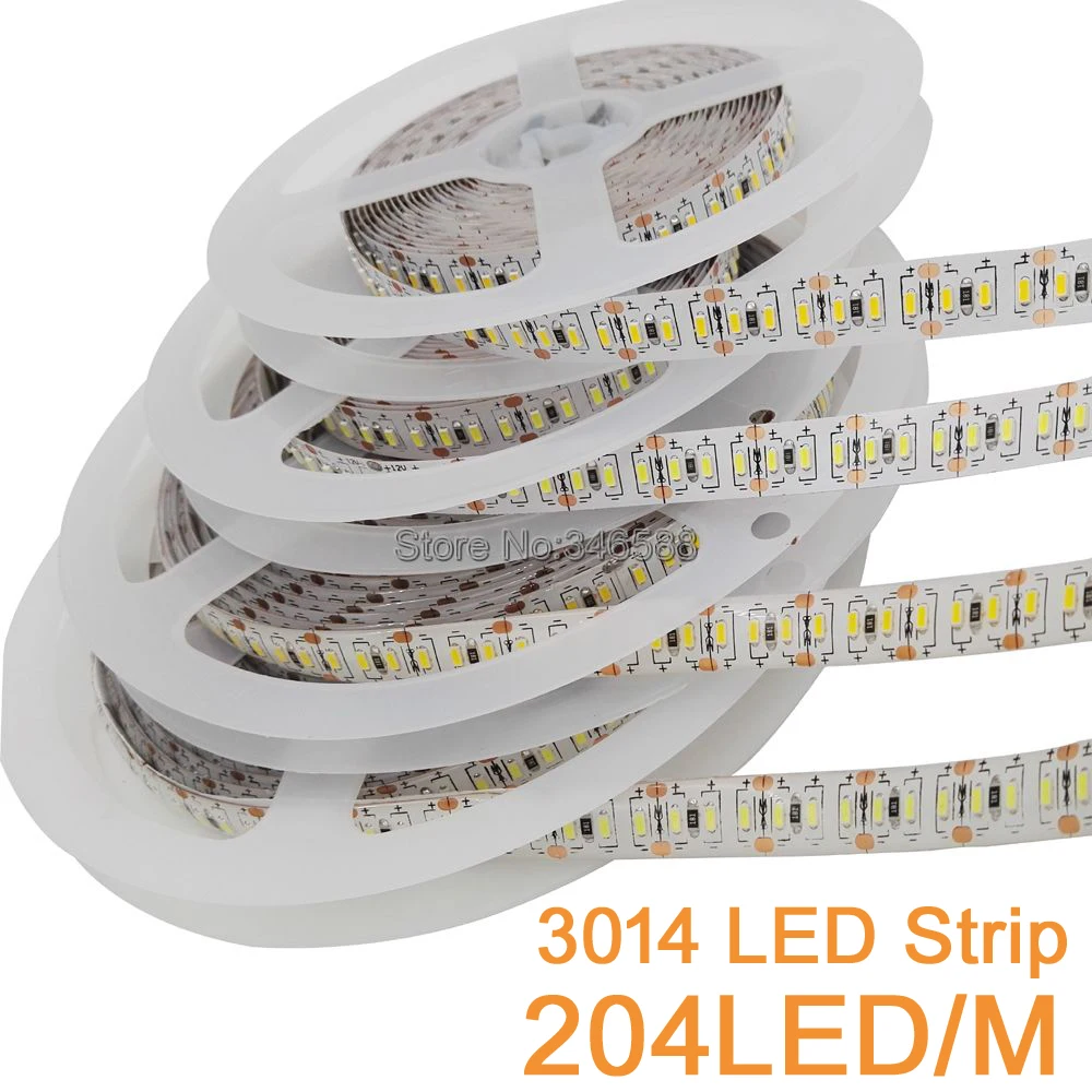 5m DC 12V 3014 LED Strip 3014 SMD 204LEDs/m IP65 IP20 Waterproof White ...