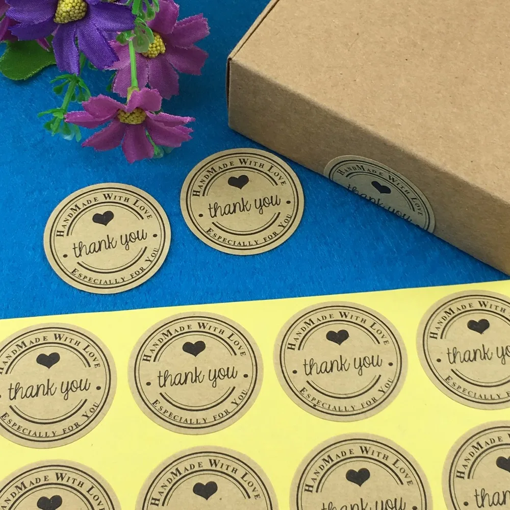 600PCS/Lot Kraft Sticker Labels 3cm Round Christmas labels Thank You ...