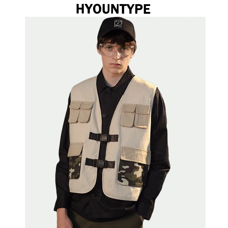 Camouflage Cargo Pockets Vests Fashion Hip Hop Sleeveless Waistcoat