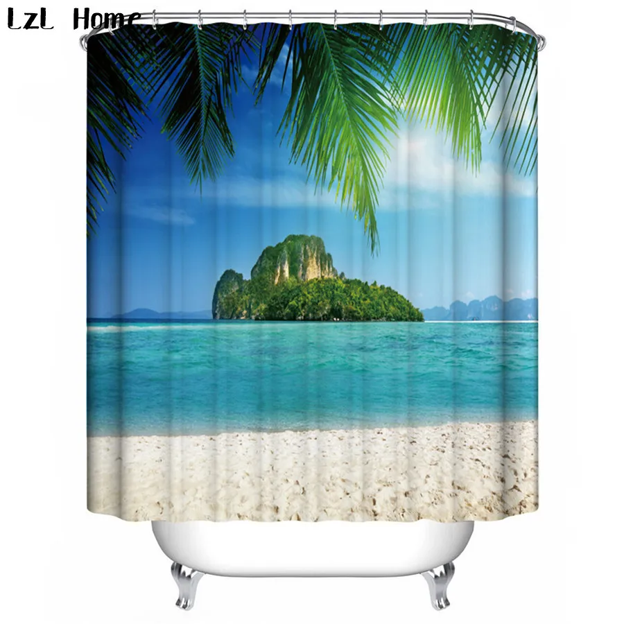 Lzl Home 3d Seaside Scenery Waterproof Shower Curtain Digital Printing Bathroom Decrtaion