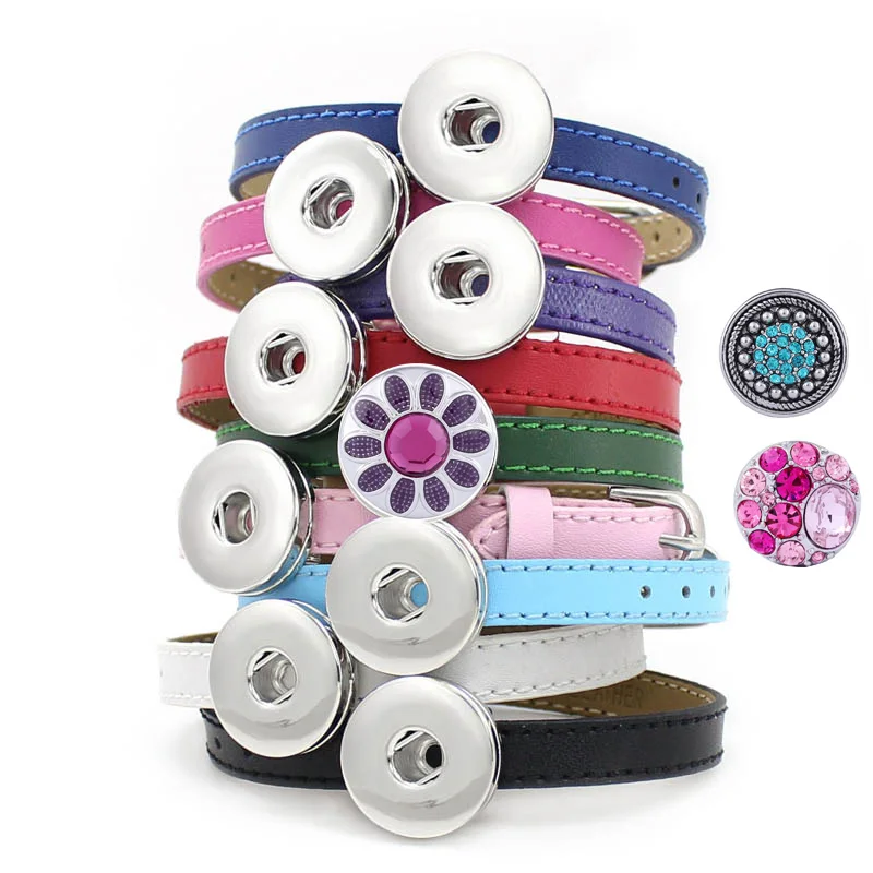 8 Colors Genuine Leather snap button DIY Wristband Bracelets Can Match ...