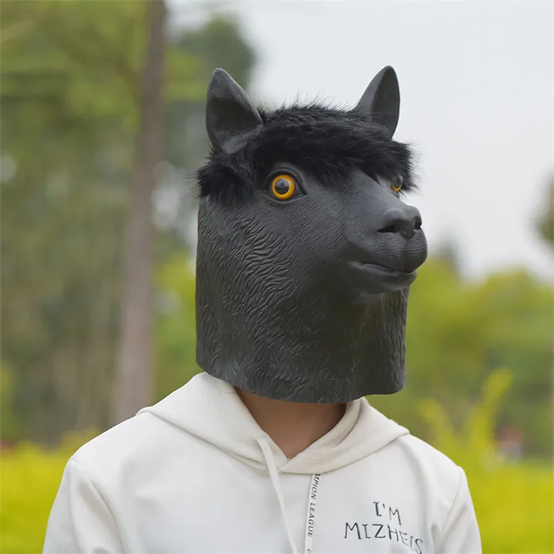Fun black alpaca Halloween mask full face latex head mask technique ...