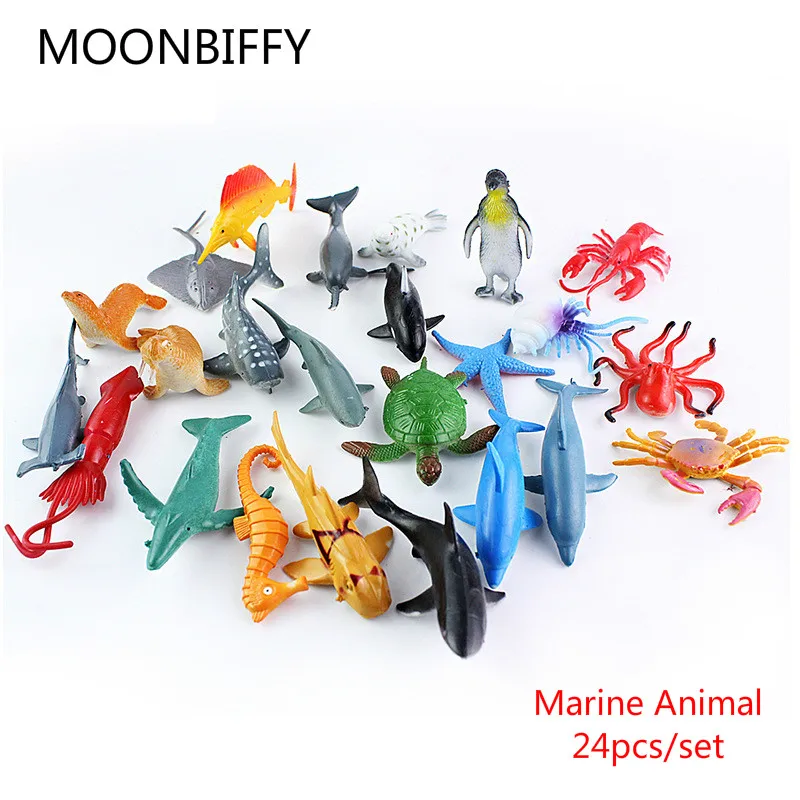 24pcs Moonbiffy Marine Life Sea Animal Set Whale Shark Octopus Penguin ...