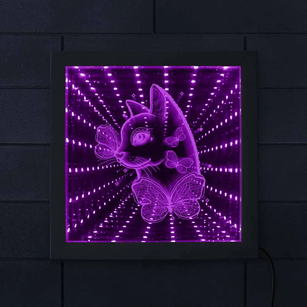 Cat-With-Butterfly-RGB-LED-Infinity-Mirror-Frame-Endless-Space-Graphics ...