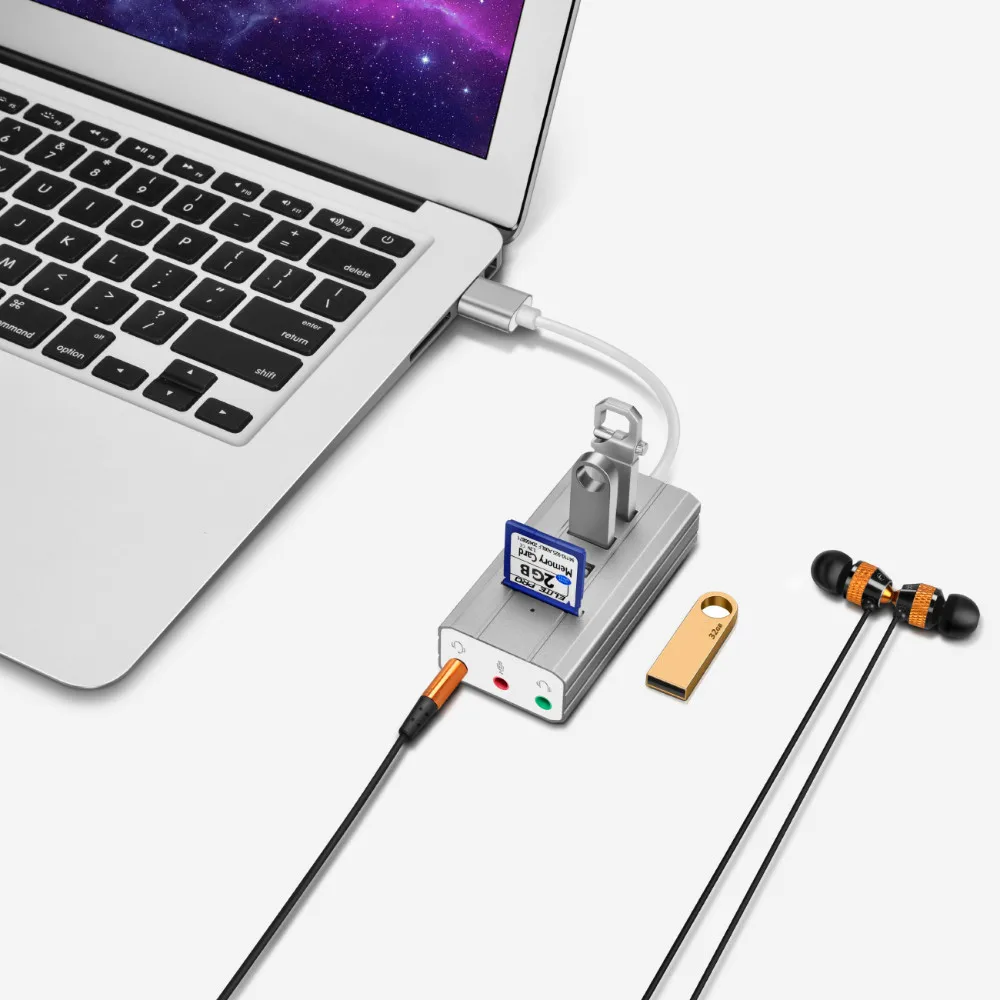 Audio Output TYPE C Adapter5.1USBSplitter+USB External Sound Card+USB ...