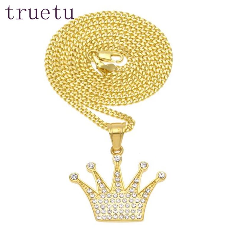 Hip Hop King Crown Pendant Necklace Stainless Steel Gold Color Iced Out ...