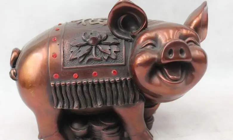 6" Chinese Feng shui Copper Zodiac Pig Statue Creative Decorate|statue ...