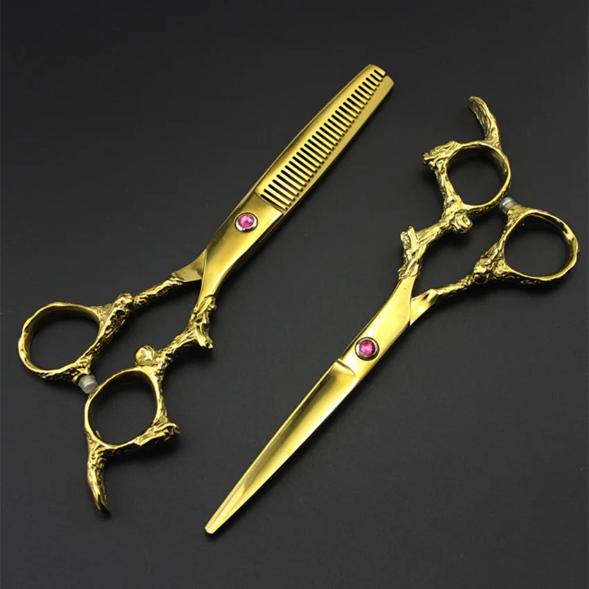 Professional Japan 440c 6 '' gold dragon hair scissors haircut thinning ...