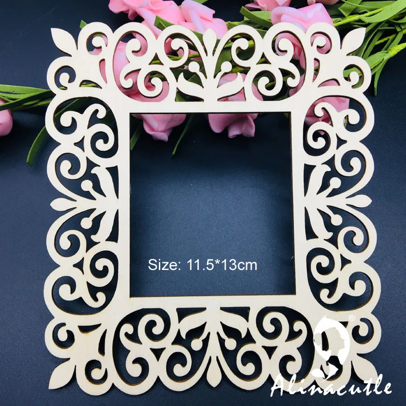 4pc lace border frame Natural laser Wood Chips Embellishments ...