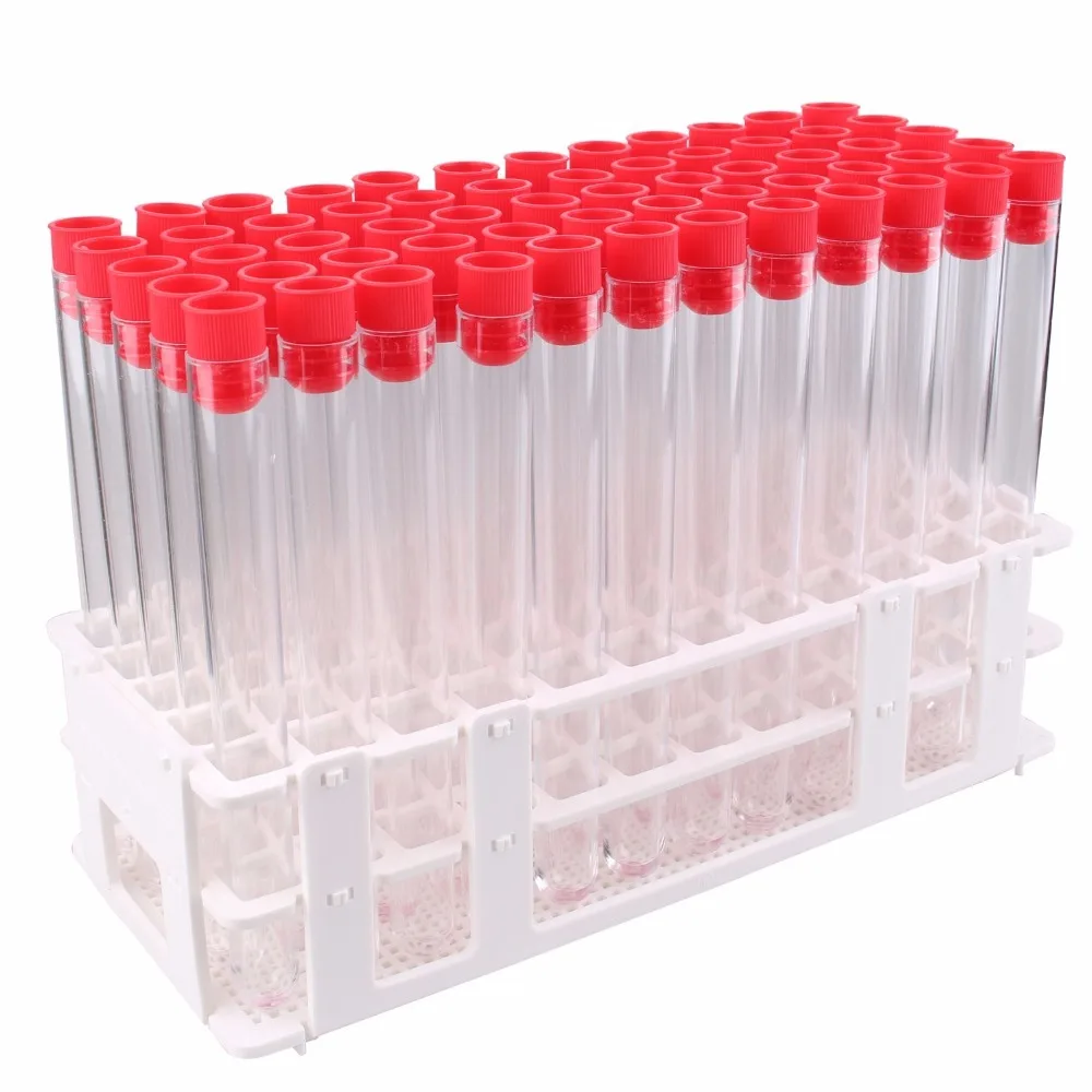 60 piece Tube 16x150mm Clear Plastic Test Tube Set with Caps and Rack ...