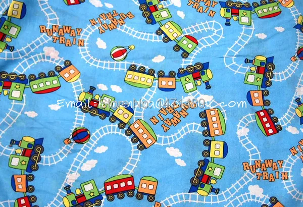 jt057 1 Yard Cotton Woven Fabric Cute Train Light Blue (W140)|cotton ...