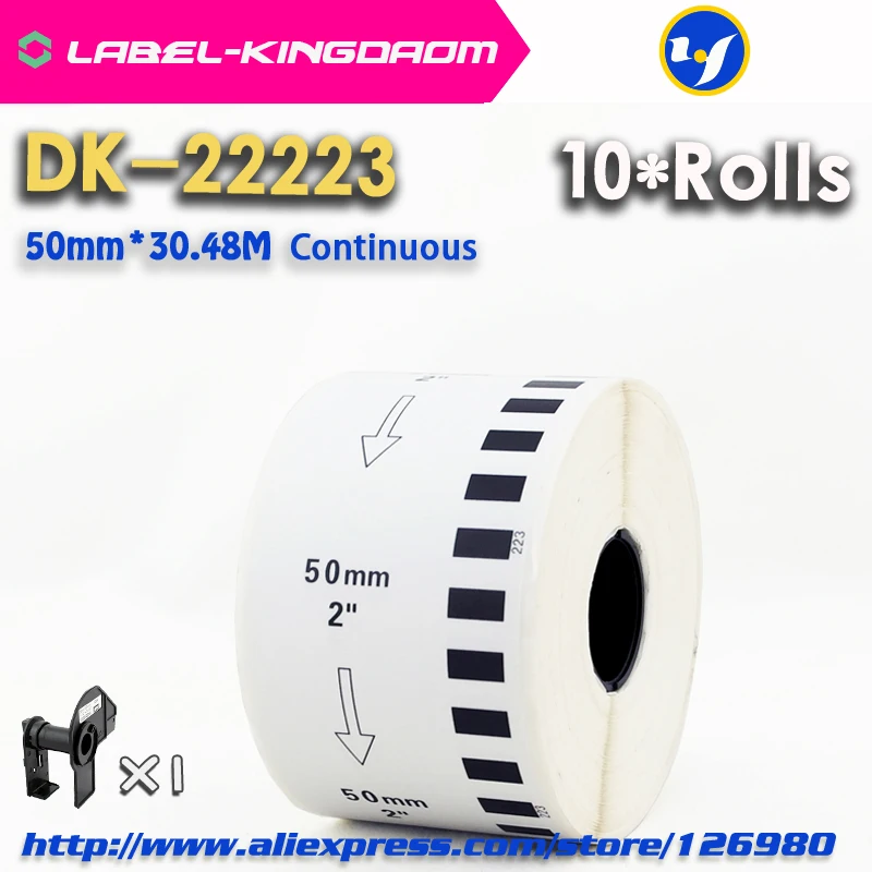 10 리필 롤 일반 DK 22223 라벨 50mm * 30.48M 연속 형 호환 프린터 화이트 컬러 DK 2223 DK22223 ...