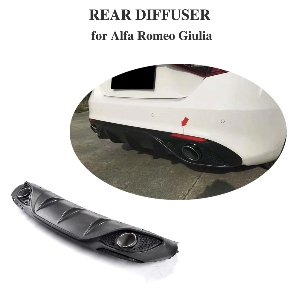 Black-PP-Car-Rear-bumper-Lip-Diffuser-With-Exhaust-for-Alfa-Romeo ...