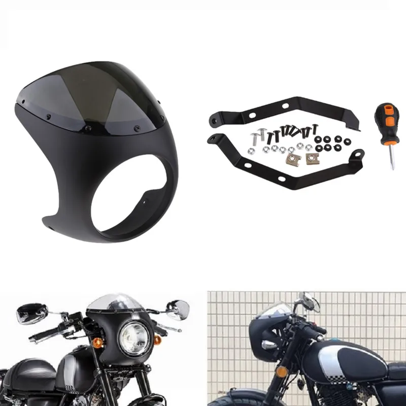 Motorcycle-7Inch-Cafe-Racer-Front-Headlight-Fairing-Screen-Windscreen ...
