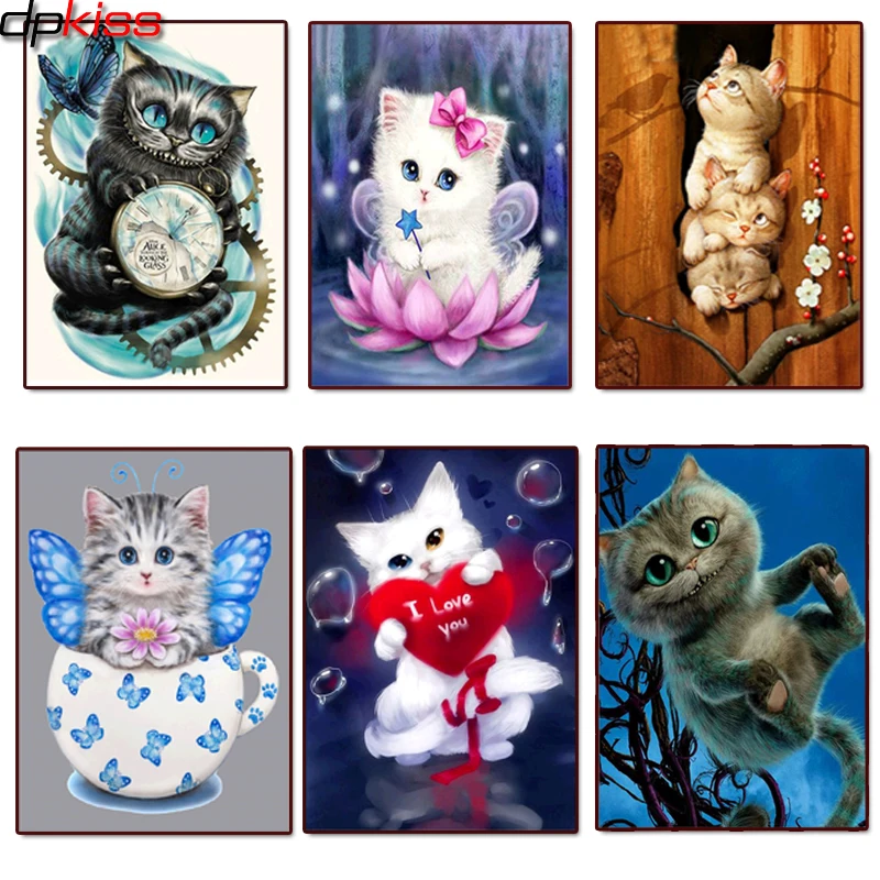 Dpkiss DIY 5D Diamond Embroidery Cartoon Cats Handmade Cross Stitch ...