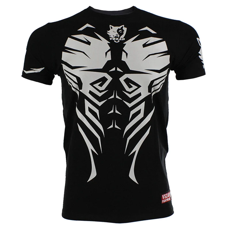 Gray Logo Black Short Sleeve T shirt Men UFC MMA Clothing VSZAP Shadow ...