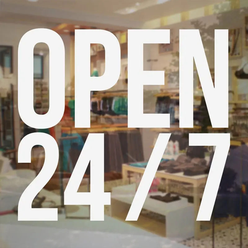Open 247 Store Business Hours Sign Vinyl Decal custom store window ...