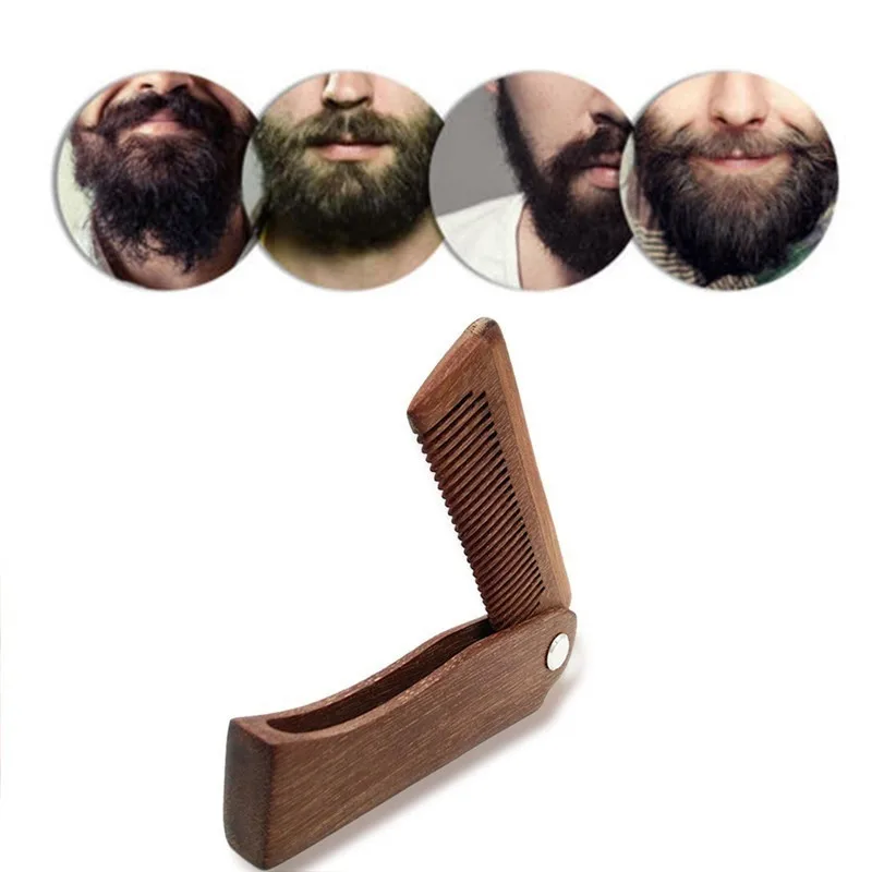 New Men's dedicated Portable wood folding comb set Mini pocket comb ...