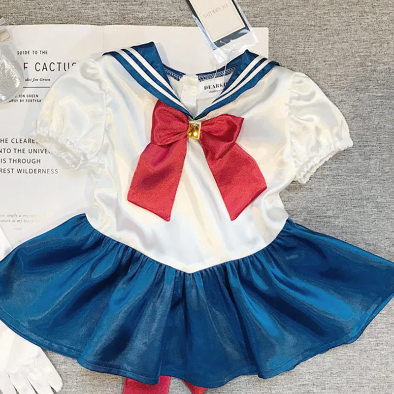 Summer Girl Kids Clothing Set Sailor Moon Cartoon Girls Set Bow knot ...