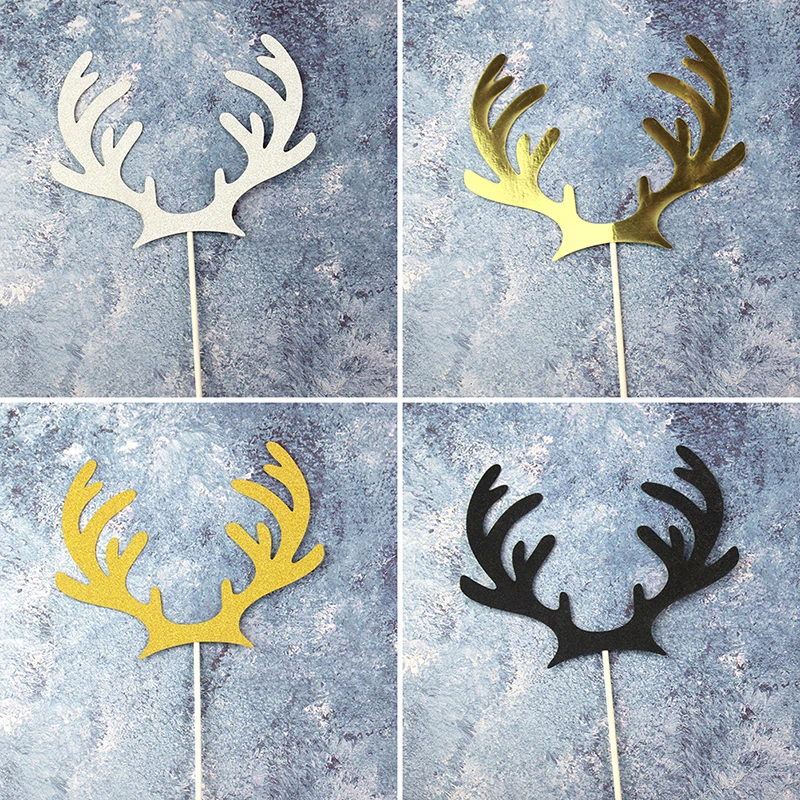 3pcs Lot Deer Elk Happy Birthday Cake Topper Party Decor Paper Glitter