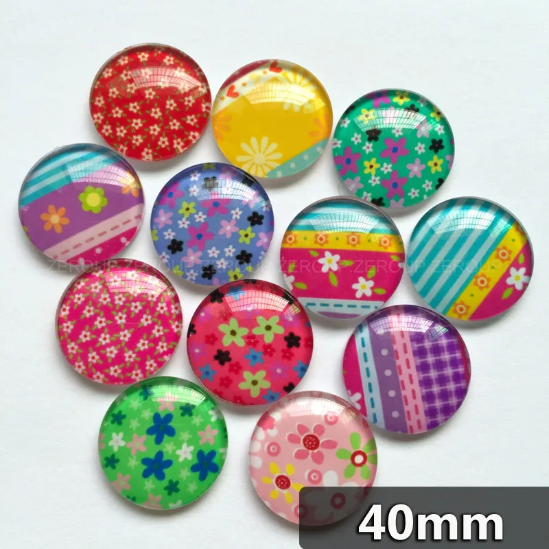 Round Glass Cabochon 40mm Mixed Pattern Handmade Diy embellishments ...