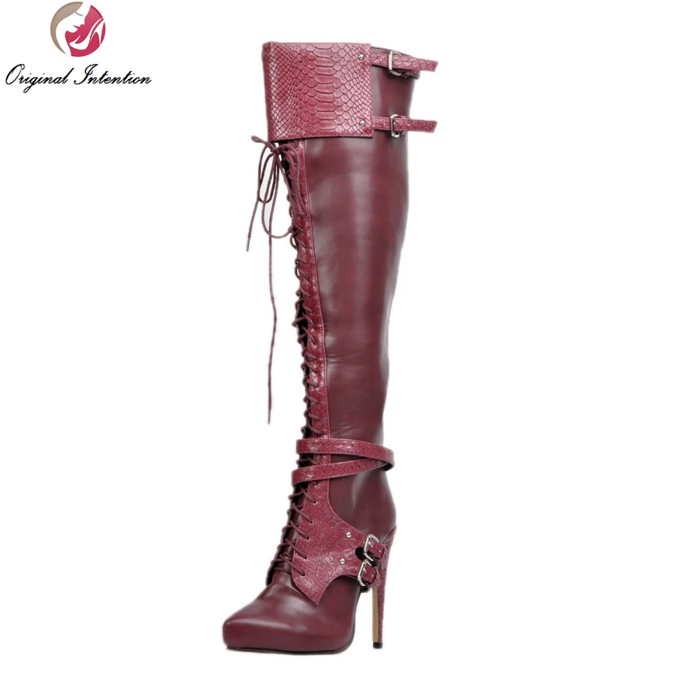 Original Intention Stylish Women Knee High Boots Nice Pointed Toe Thin ...