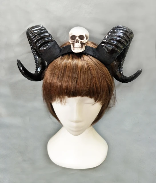 Black Sheep Horn Gothic Hair Headpiece Skull Headband In Womens Hair