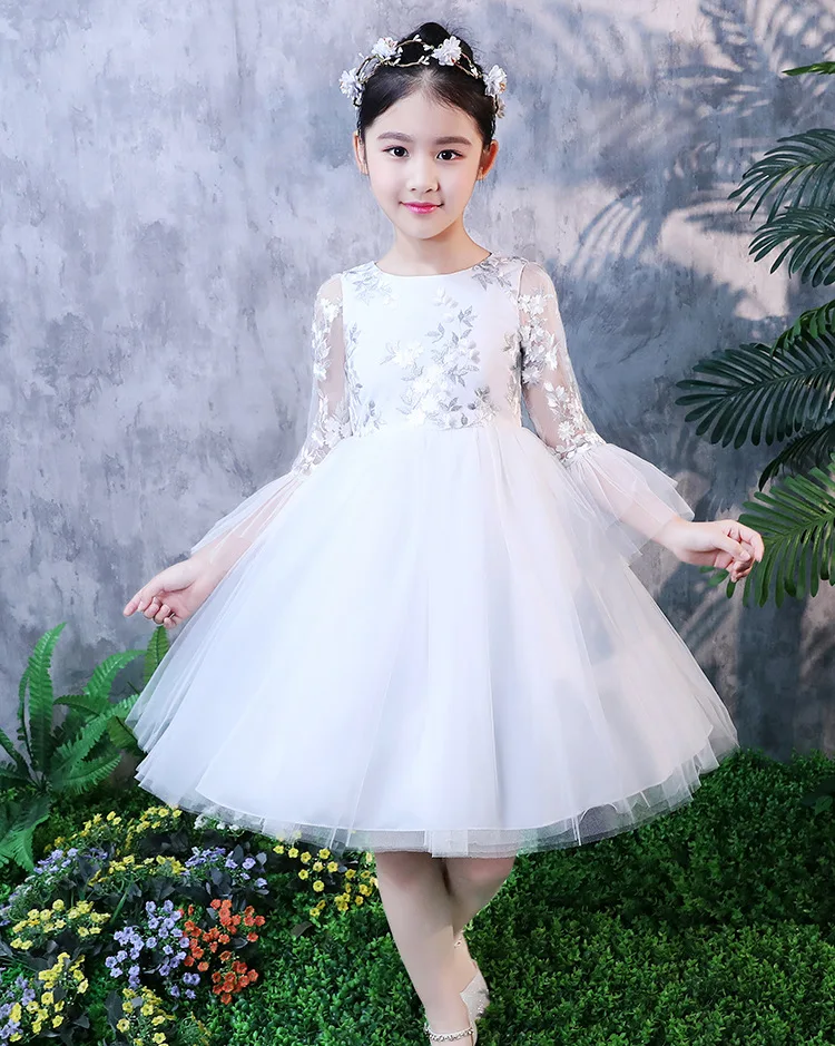 Girls White Princess Dress Flower Embroidered High Quality Prom Gown ...