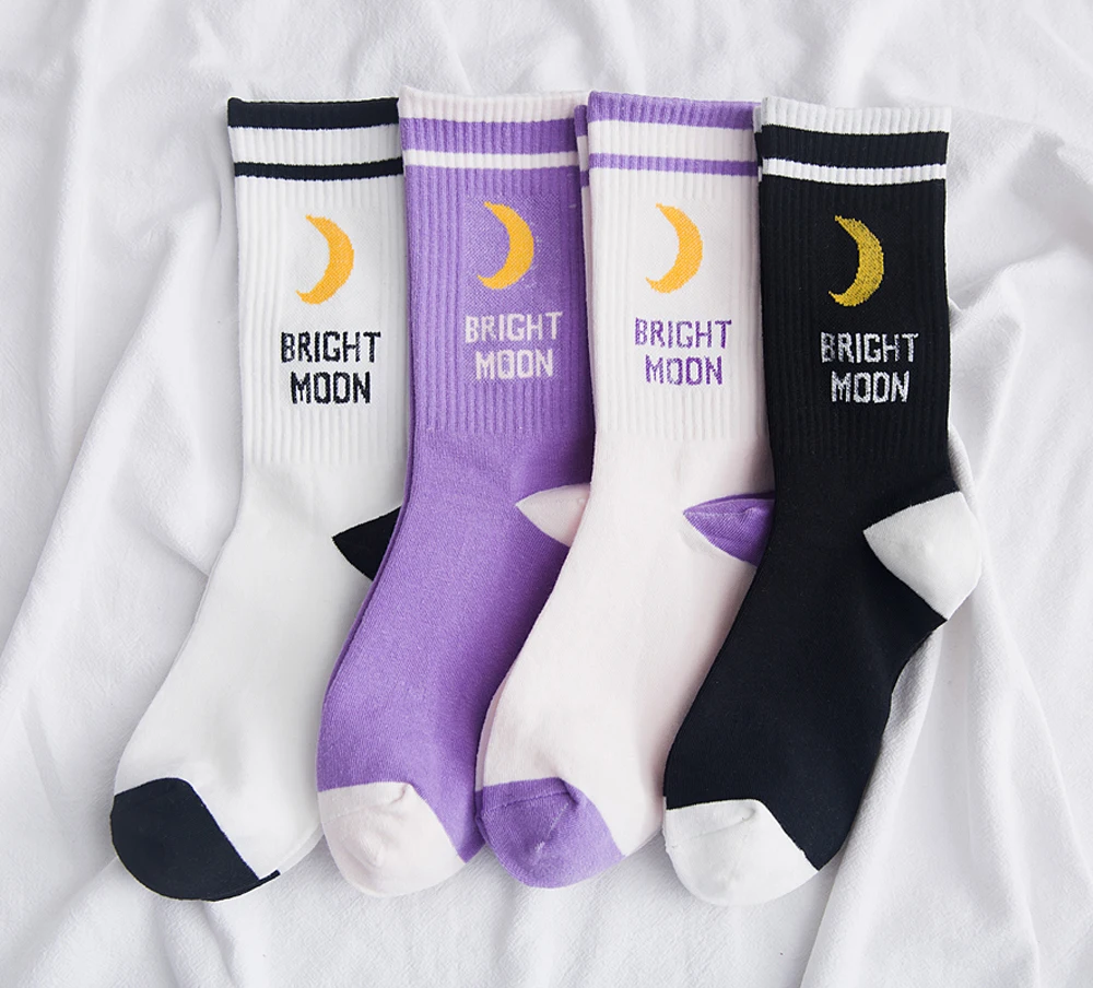 Calcetines largos de algodón con estampado divertido de Luna para mujer ...