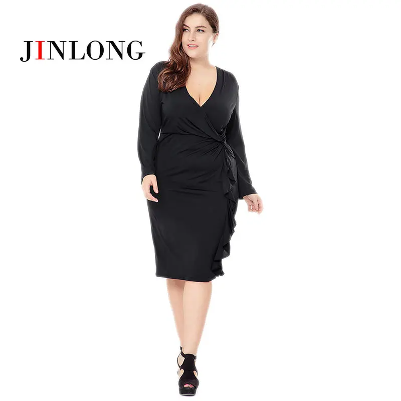Women Plus Size 6XL Clothing Spring Autumn Women Elegant V Neck Dress ...