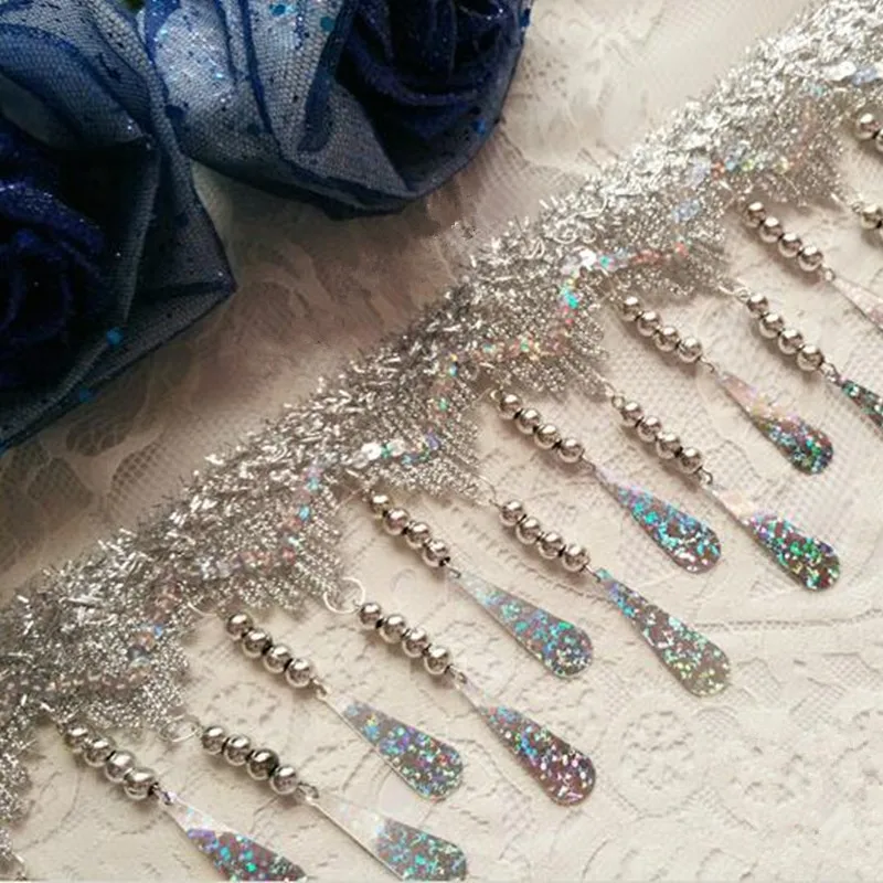 11cm Width Fringe Golden and Silver Sequined ribbon lace trim ribbon ...