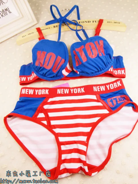 Fashion bikini personality navy style stripe young girl underwear bra ...