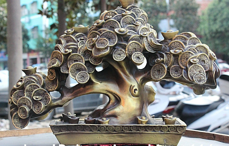 17 Chinese Fengshui Bronze Bring Wealth Yuanbao Money Tree Landscape ...