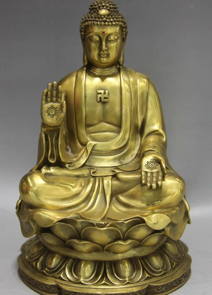 Chinês Budismo Templo Cobre Bronze Sakyamuni Amitabha RuLai Buda Deus ...