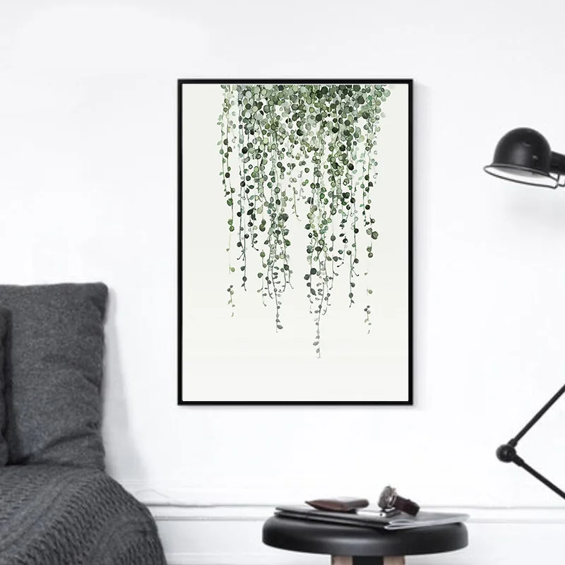 NEWBEE ARTS No frame Canvas Nordic Minimalism Green Leaves Fresh Nature ...