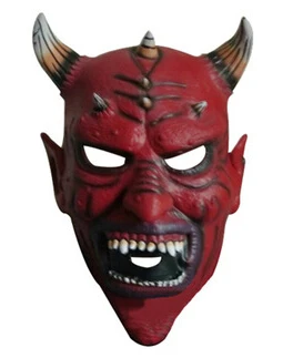 Scary Red Halloween Mask Plastic Devil Ghost Mask with Ox Horn and ...