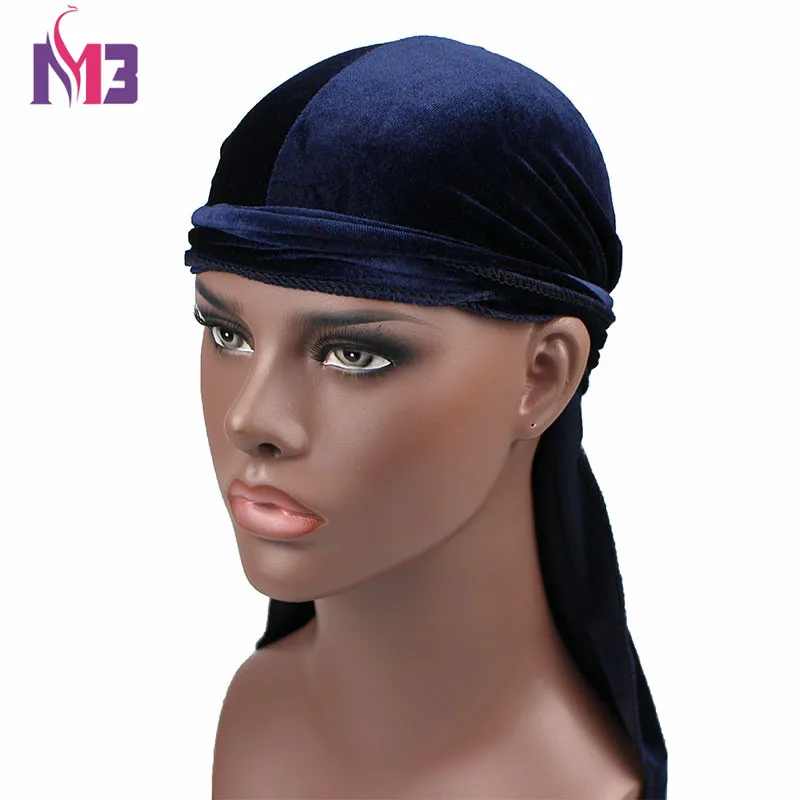 New Luxury Mens Velvet Durags Bandana Turban Hat Wigs Doo Durag Biker