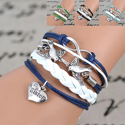 Multilayer Girl Braided Rope Peace Dove Infinity Love Heart Bracelet ...