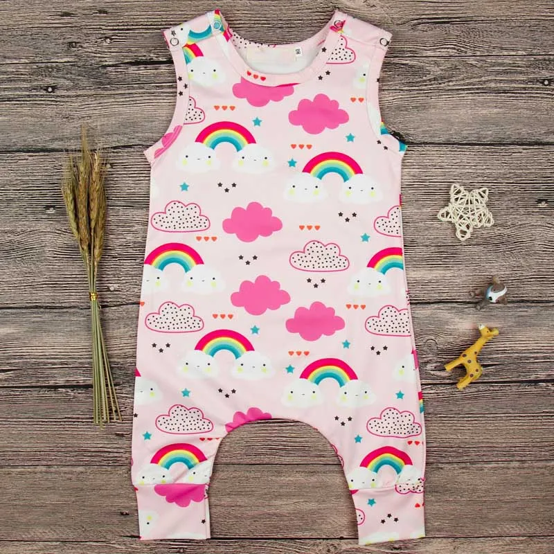 Cute Rainbow Cloud Print Rompers Summer Baby Girls Sleeveless Long ... Cute Rainbow Cloud Print Rompers Summer Baby Girls Sleeveless Long ...