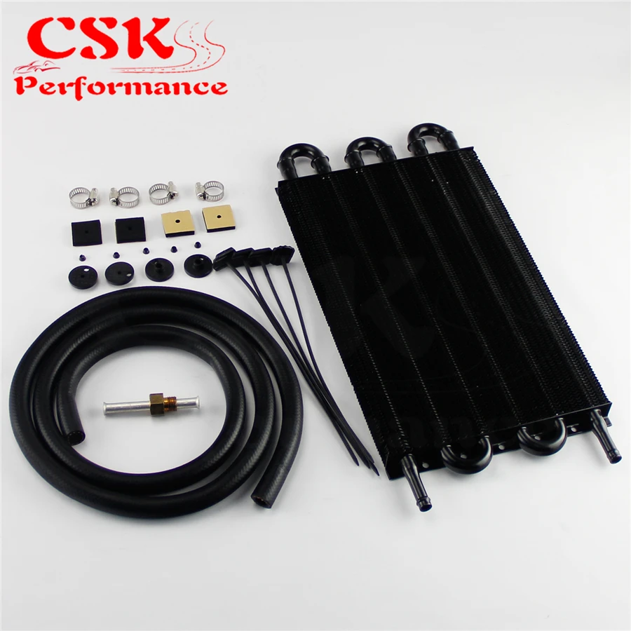 6 Row Radiator Remote Aluminum Transmission Oil Cooler + Hose ...