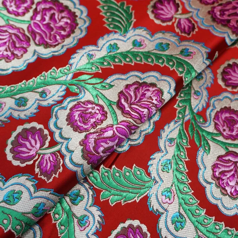 Red background Flowers ethnic minority Jinyun cloth / antique brocade ...